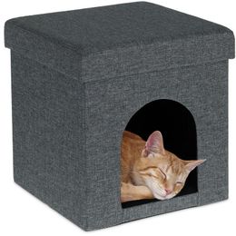 Katzenhöhle, Rückzugsort für Katzen und kleine Hunde, Indoor Tierversteck, h x b x t: 38,5 x 37 x 37 cm, grau - Relaxdays