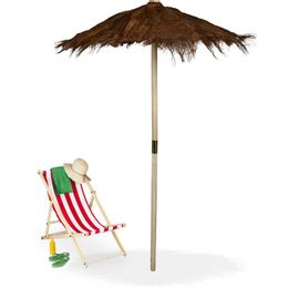 Relaxdays Hawaii Sonnenschirm, Strandschirm HxØ: 250 x 160 cm, handgefertigt, Holz & Palmenblatt, wetterbeständig, braun