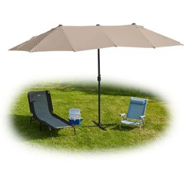 Doppelsonnenschirm, 460 x 270 cm, großer Sonnenschirm mit Kurbel, Garten & Terrasse, uv 30+, Ovalschirm, beige - Relaxdays