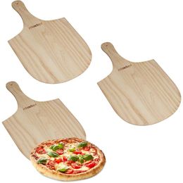 Relaxdays 3 x Pizzaschieber aus Holz, mit handlichem Griff, für Brot & Flammkuchen, Pizzaschaufel, BxT: 30,5 x 54 cm, natur