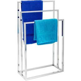 Relaxdays - Handtuchständer h x b x t: ca. 82,5 x 46 x 21 cm Handtuchhalter aus verchromtem Metall in Edelstahl-Optik Badehandtuchhalter mit 3