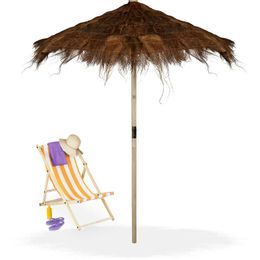 Hawaii Sonnenschirm, Strandschirm HxØ: 250 x 215 cm, handgefertigt, Holz & Palmenblatt, wetterbeständig, braun - Relaxdays