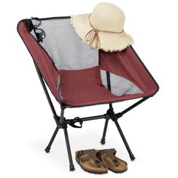 Relaxdays Campingstuhl ultraleicht, faltbarer Strandstuhl, kompakt, mit Tragetasche, Reisestuhl Wandern & Angeln, rot