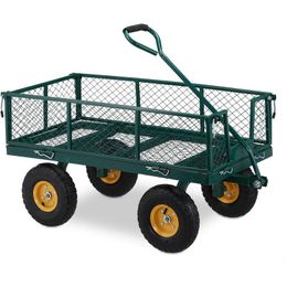 Handwagen, praktischer Bollerwagen für den Garten, mit Luftbereifung, klappbare Seitenteile, bis 250 kg, grün - Relaxdays