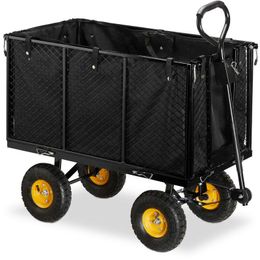 Gartenwagen, großer Bollerwagen mit klappabren Seitenteilen, herausnehmbare Plane mit Griffen, 500 kg, schwarz - Relaxdays