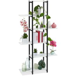 Relaxdays Pflanzenregal, Blumentreppe mit 6 Ablagen, HBT: 150 x 78 x 24 cm, Stahl & MDF, Blumenregal innen, schwarz/weiß