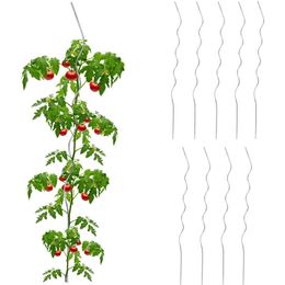 Rankhilfe 10er Set, spiralförmig, aus wetterbeständigem Eisen, für Tomatenpflanzen, h x d: 120 x 4 cm, silber - Relaxdays