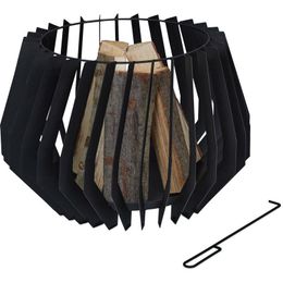 Feuerkorb mit Schürhaken, runde Feuerschale, HxD: 40x60 cm, modernes Design, Garten & Terrasse, Stahl, schwarz - Relaxdays