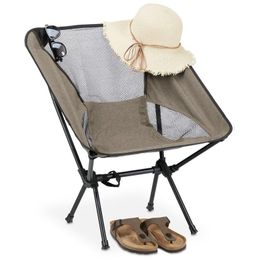 Campingstuhl ultraleicht, faltbarer Strandstuhl, kompakt, mit Tragetasche, Reisestuhl Wandern & Angeln, beige - Relaxdays