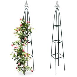Relaxdays - 2x Rankturm, Garten Obelisk, freistehende Rankhilfe für Kletterpflanzen, Ranksäule, Metall, hbt 192 x 35 x 35 cm, grün