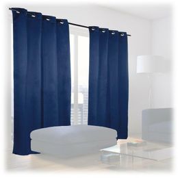 Relaxdays 2 x Vorhang, HxB: 245x135 cm, Übergardine blickdicht & lichtundurchlässig, Schlafzimmer, Verdunkelungsvorhänge, blau