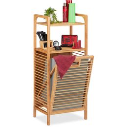 Badregal mit Wäschekorb, herausnehmbare Faltbox aus Stoff, Regal aus Bambus, hbt 95 x 40 x 30 cm, natur/grau - Relaxdays