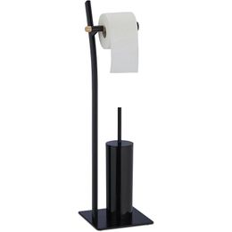 Relaxdays - wc Garnitur, stehender Toilettenpapierhalter, Bürstenhalter mit Bürste, Einsatz, HxBxT: 73x20x20 cm, schwarz