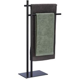 Handtuchhalter stehend, Handtuchständer mit 2 Armen, hbt: 87,5 x 51 x 20 cm, Stahl, Kleiderablage Bad, schwarz - Relaxdays