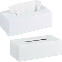 Relaxdays 2 x Tücherbox Bambus, Taschentuchbox mit Schiebeboden, Tissue Box für Taschentücher, HxBxT: 7,5 x 24 x 12 cm, weiß