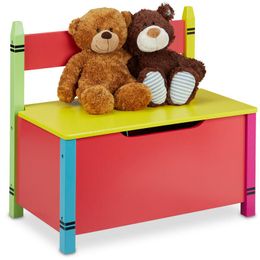 Relaxdays Kindersitzbank mit Stauraum, Kinder Truhenbank, HBT: 54,5 x 60 x 35 cm, MDF, Spielzeugtruhe mit Deckel, bunt