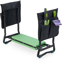 Relaxdays - Kniebank für Gartenarbeit, klappbar, gepolstert, gelenkschonende Kniehilfe, Taschen, bis 150kg, schwarz/grün