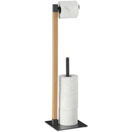 Relaxdays - Toilettenpapierhalter, Ständer für 4 Ersatzrollen, stehender Klopapierhalter, hbt 73x20x20 cm, anthrazit/natur