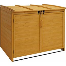 Xl 2er-/4er-Mülltonnenverkleidung HHG 686b, Mülltonnenbox, erweiterbar 138x138x105cm Holz MVG-zertifiziert braun - brown