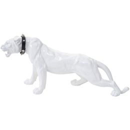 HHG - Deko Figur Panther 59cm, Polyresin Skulptur Leopard, In-/Outdoor weiß hochglanz mit Halsband - white