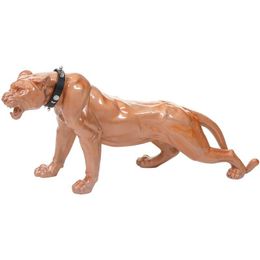 HHG - Deko Figur Panther 59cm, Polyresin Skulptur Leopard, In-/Outdoor antik hochglanz mit Halsband - brown