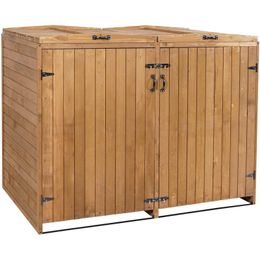 Xl 2er-/4er-Mülltonnenverkleidung HHG 651, Mülltonnenbox, erweiterbar 126x158x98cm Holz mvg braun - brown