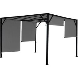 HHG Pergola Beja, Garten Pavillon Terrassenüberdachung, stabiles 6cm-Stahl-Gestell + Schiebedach grau 4x4m - grey