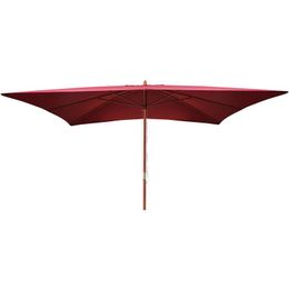 HHG - Sonnenschirm Lissabon, Gartenschirm Marktschirm, 3x4m Polyester/Holz 6kg bordeaux - red