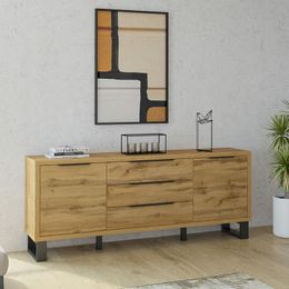 Lomadox Wohn-/Esszimmer Sideboard in Wotan Eiche Nb. HENDERSON-83, B/H/T ca. 201/83/45 cm - braun