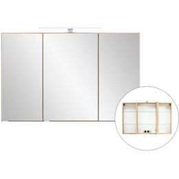 Lomadox 3D-Spiegelschrank 100 cm breit VIDAGO-03 in Wotan Eiche Nb. mit led Beleuchtung, b/h/t: ca. 100/64/20 cm - braun