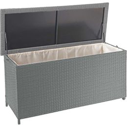 HHG - Poly-Rattan Kissenbox 570, Gartentruhe Auflagenbox Truhe Premium grau, 63x135x52cm 320l - grey