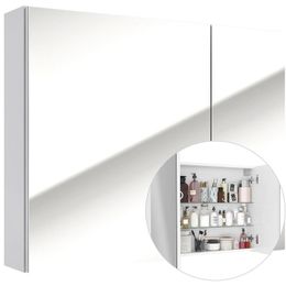 Lomadox Spiegelschrank 75 cm 2-türig SOFIA-107 in weiß, Hochglanz lackiert, b/h/t: ca. 75/60/15 cm - weiß