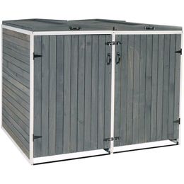 Xl 2er-/4er-Mülltonnenverkleidung HHG 651, Mülltonnenbox, erweiterbar 126x158x98cm Holz mvg grau-weiß - grey