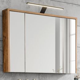 Lomadox Badezimmer-Spiegelschrank mit Beleuchtung 100 cm breit HARLOW-56 Eiche Dekor, b/h/t ca. 100/75-80/16