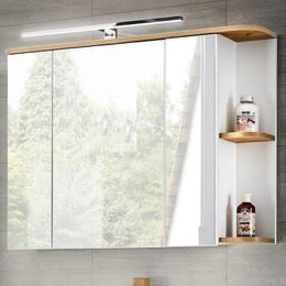 Lomadox Badezimmer Spiegelschrank mit led, CAMPOS-56 weiß mit Wotaneiche, b/h/t: ca. 94/71/20 cm - weiß