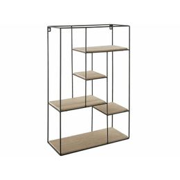 Beliani - Wandregal Heller Holzfarbton Schwarz mdf Platte Pulverbeschichtetes Metall 60 x 21 x 13 cm Loft Stil Trendy Fächer Viel Stauraum Wohnzimmer