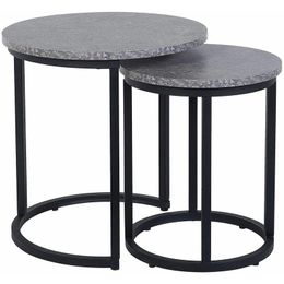 Beliani - Beistelltische 2er Set Schwarz / Grau mdf Platte Pulverbeschichtetes Betonoptik Rund Modern - Grau