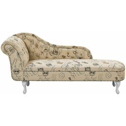 Beliani Chaiselongue Nimes Druckstoff Linksseitig Holz Chesterfield Style - Weiß