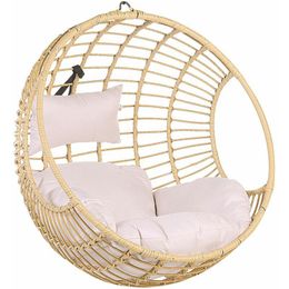 Beliani Hängesessel Beige Rattan Korbsessel inkl. Kissen Outdoor Indoor Boho Stil - Natürlich