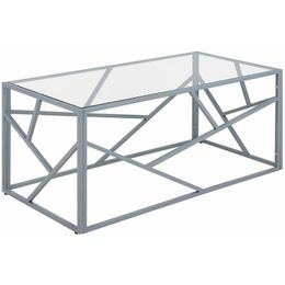 Beliani Couchtisch Silber Transparent 50 x 100 cm Glastischplatte Metallgestell Glänzend Zusätzlichen Streben Luxuriös Rechteckig Modern - Silber