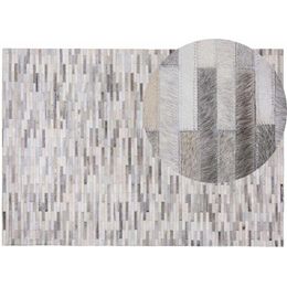 Beliani Teppich Grau 160 x 200 cm aus Leder Kurzhaarteppich Handgefertigt Patchwork Rechteckig Modern - Grau