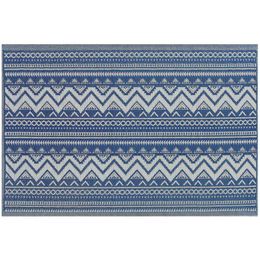 Beliani Teppich Blau Polypropylene 120x180 cm Outdoormatte mit geometrischem Muster Rechteckig Kurzflor Gartenaccessoires Terrasse Balkon Wohnzimmer - Weiß