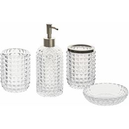 Beliani 4-teiliges Badezimmer-Set Transparent Glas Seifenspender Seifenschale Zahnbürstenhalter Becher Eleganter Stil Badzubehör für wc Toilette - Silber