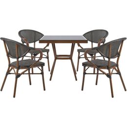 Beliani - Gartenmöbel Set Schwarz u. Dunkelbraun Aluminium Tisch 80 x 80 cm Quadratisch Sicherheitsglas Mit 4 Stühlen Grau Textil Outdoor