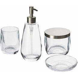Beliani 4-teiliges Badezimmer-Set Transparent Glas Seifenspender Seifenschale Zahnbürstenhalter Becher Moderner Minimalistischer Stil Badzubehör für WC