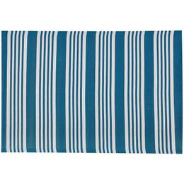 Beliani - Outdoor Teppich Blau Grau Polypropylen 120 x 180 cm Gestreift Jacquardgewebt Rechteckig - Weiß