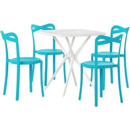 Beliani - Gartenmöbel Set Weiß / Blau aus Kunststoff Tisch Quadratisch mit 4 Stühlen Stapelbar Praktisch Klein Outdoor Terrasse Balkon Garten Möbel
