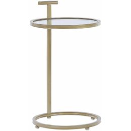 Beliani - Beistelltisch Gold Sicherheitsglas und Eisen Rund ⌀ 40 cm mit Glasplatte Metallgestell C-Form Griff Salon Wohnzimmer Diele Flur Bad