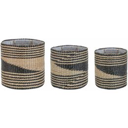 Beliani Pflanzkorb Natürlich Seegras 3er Set Rund Handgeflochten mit Folie Verschiedene Höhen Boho Gartenaccessoires Gartenzubehör Gartendekoration - Beige