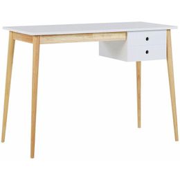 Beliani - Schreibtisch Weiß / Heller Holzfarbton Kiefernholzbeine 106 x 48 cm Mit einer Schublade Kinderzimmer Wohnzimmer Arbeitszimmer - Heller
